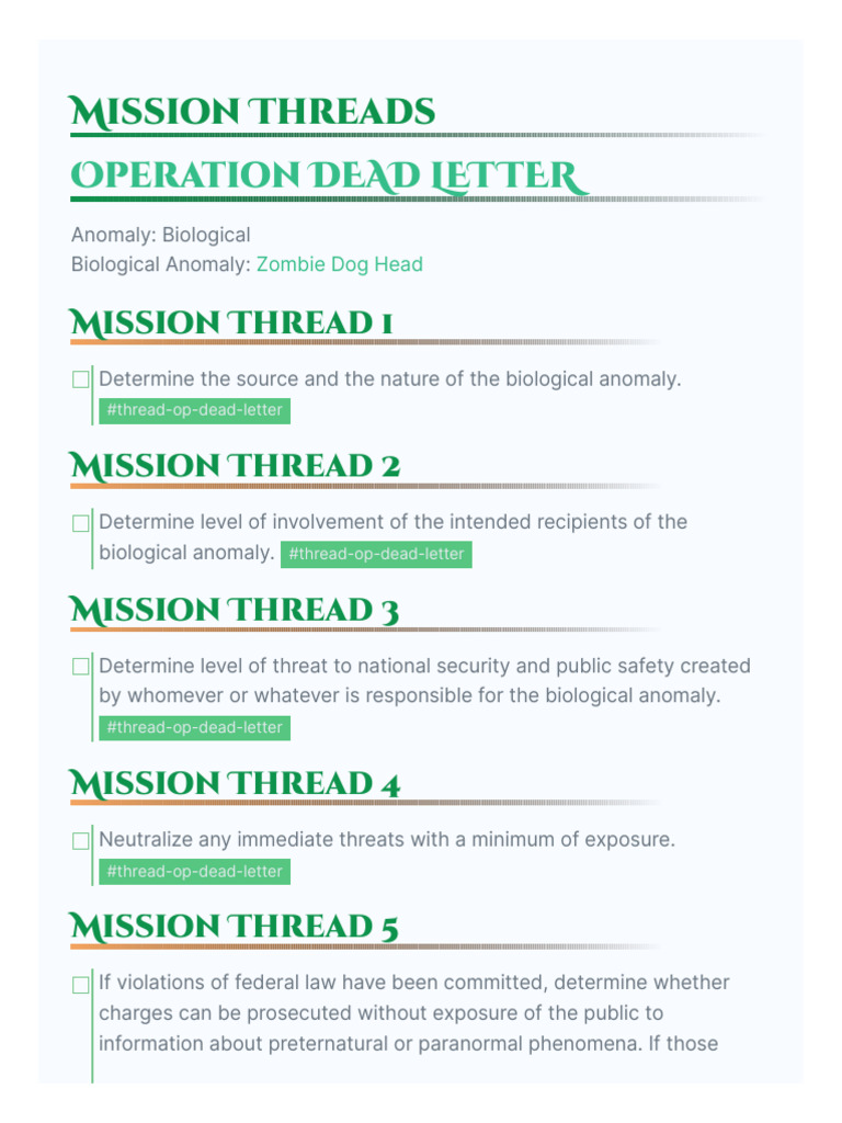 OP. DEAD LETTER-Mission Threads | PDF
