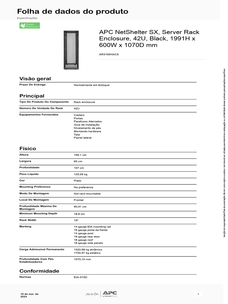 Rack Enclosure APC NetShelter SX 42U | PDF