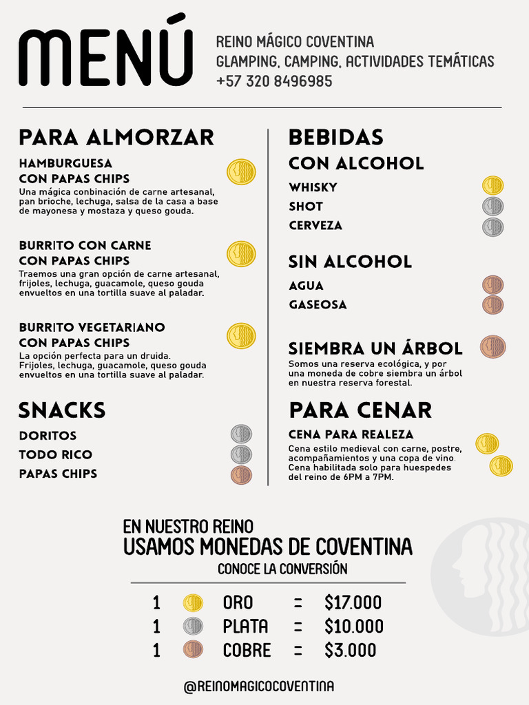 Menu - Reino Magico Coventina | PDF
