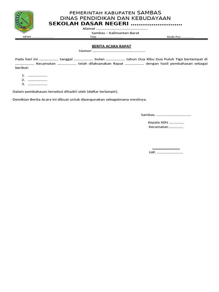 Contoh Berita Acara Rapat (Kegiatan) | PDF