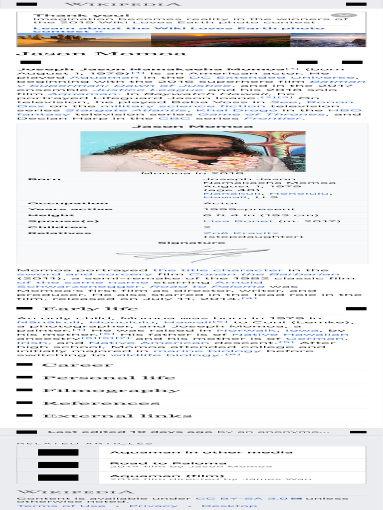 Jason Momoa - Wikipedia | PDF