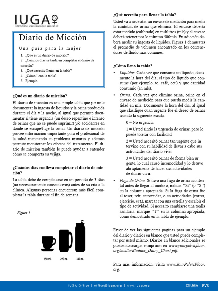 Bladder_Diary_RV3_Spanish-1 | PDF | Sistema urinario | Urología