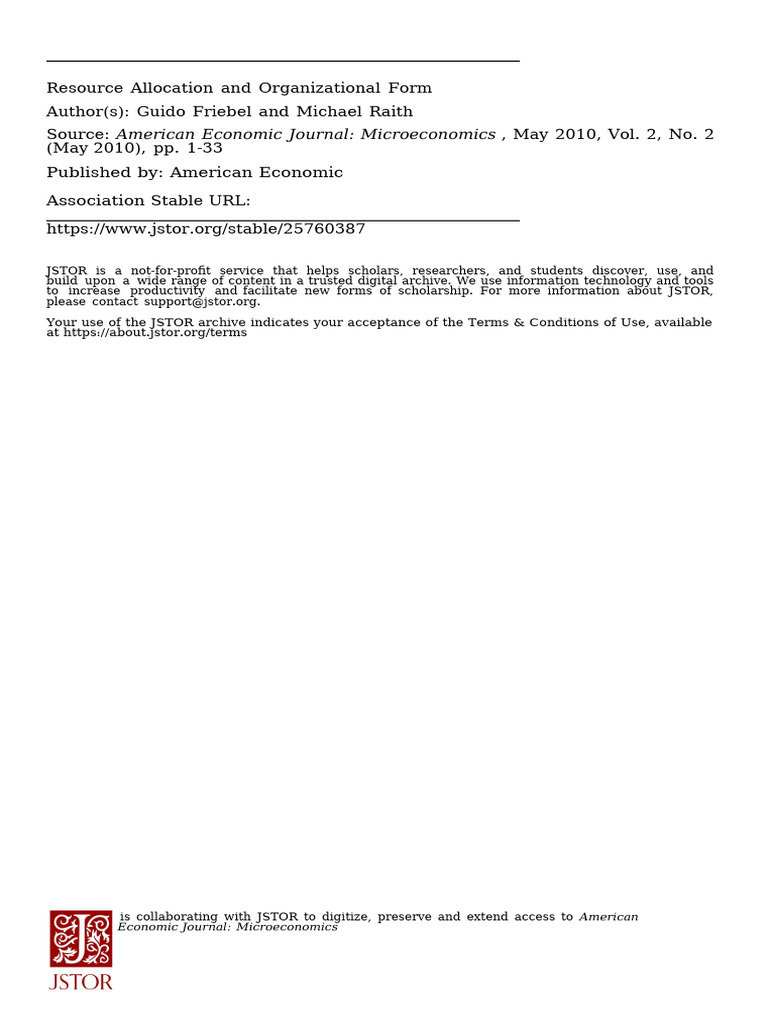 Friebel ResourceAllocationOrganizational 2010 | PDF | Economies
