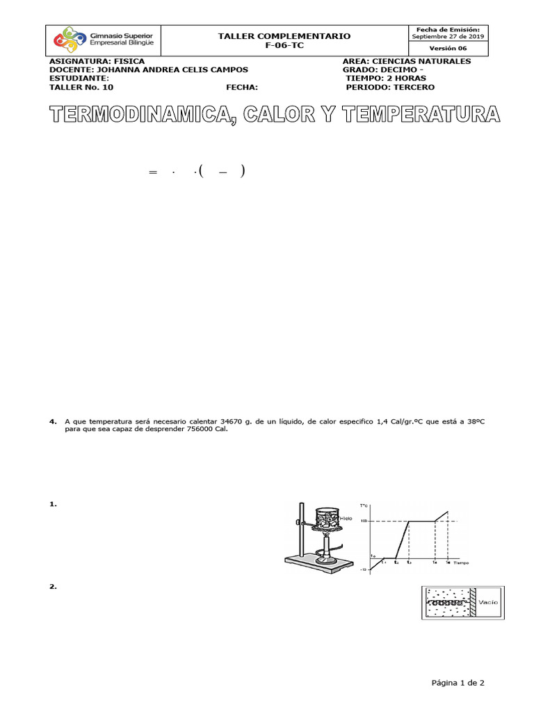 130924-13095714. TALLER No. 10 TERMODINAMICA Y CALOR | PDF | Calor | Gases