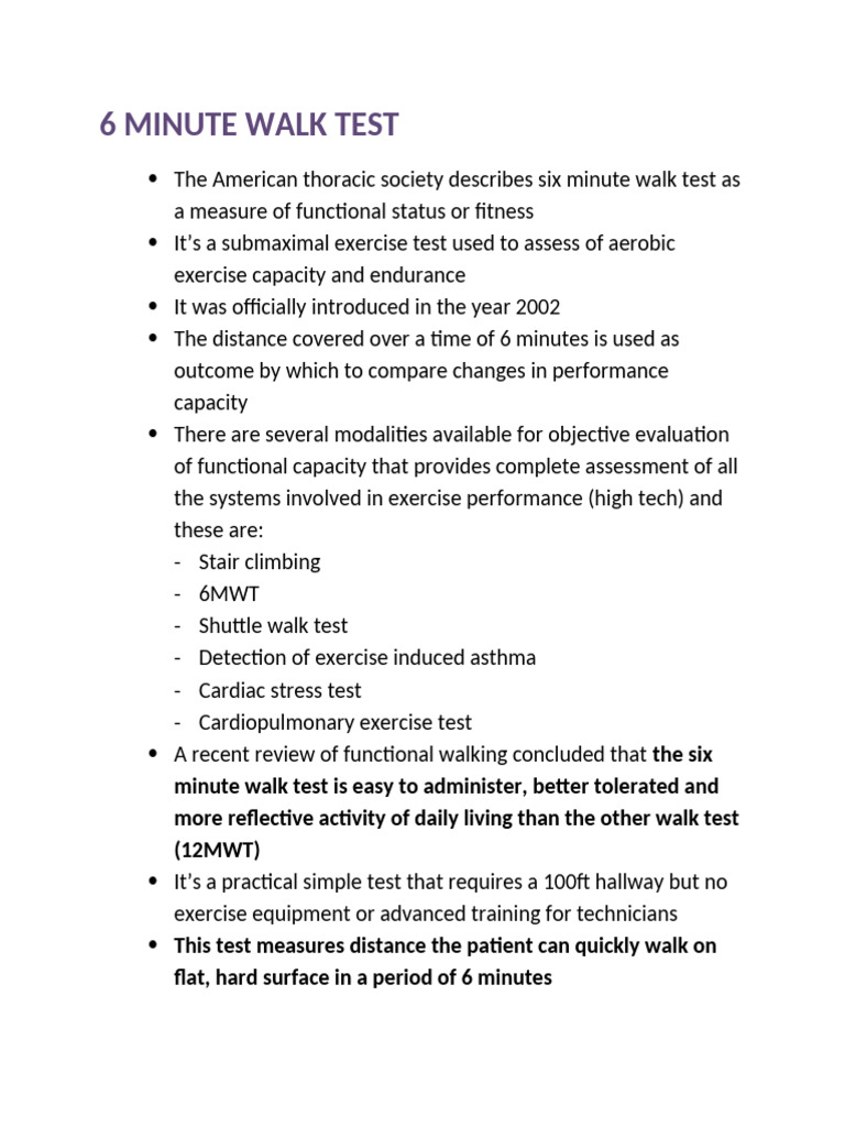 6 Minutes Walk Test | PDF | Chronic Obstructive Pulmonary Disease ...
