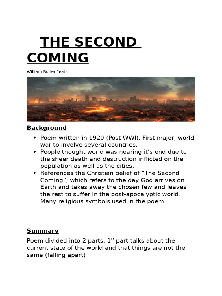 THE SECOND COMING (Summary) | PDF | Revelation | Second Coming