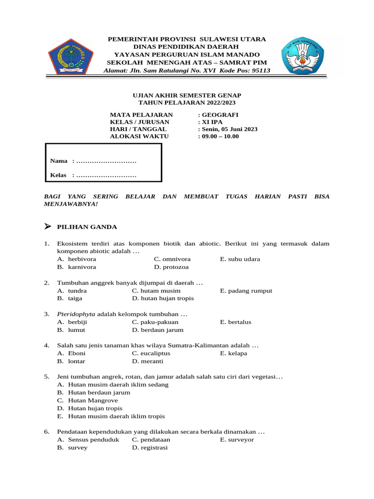 Soal Geografi Xi Ipa | PDF