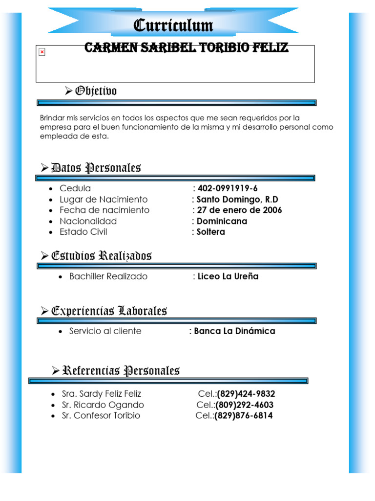 Curriculum CARMEN SARIBEL TORIBIO FELIZ | PDF