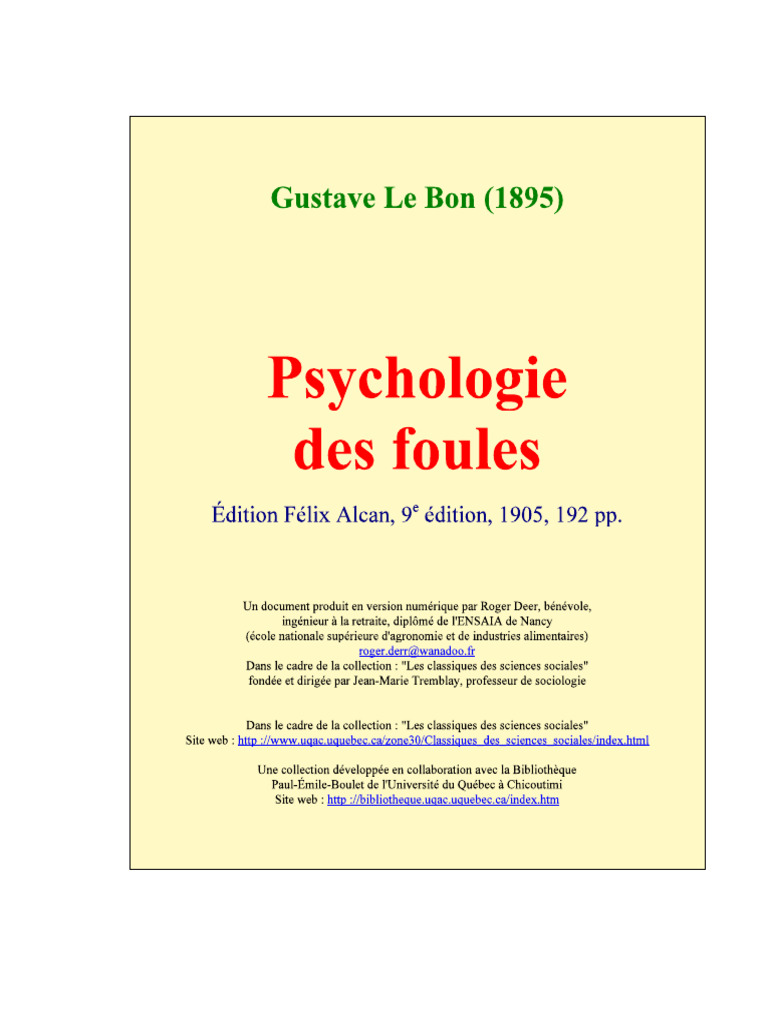 1 - Gustave Le Bon - Psychologie Des Foules | PDF