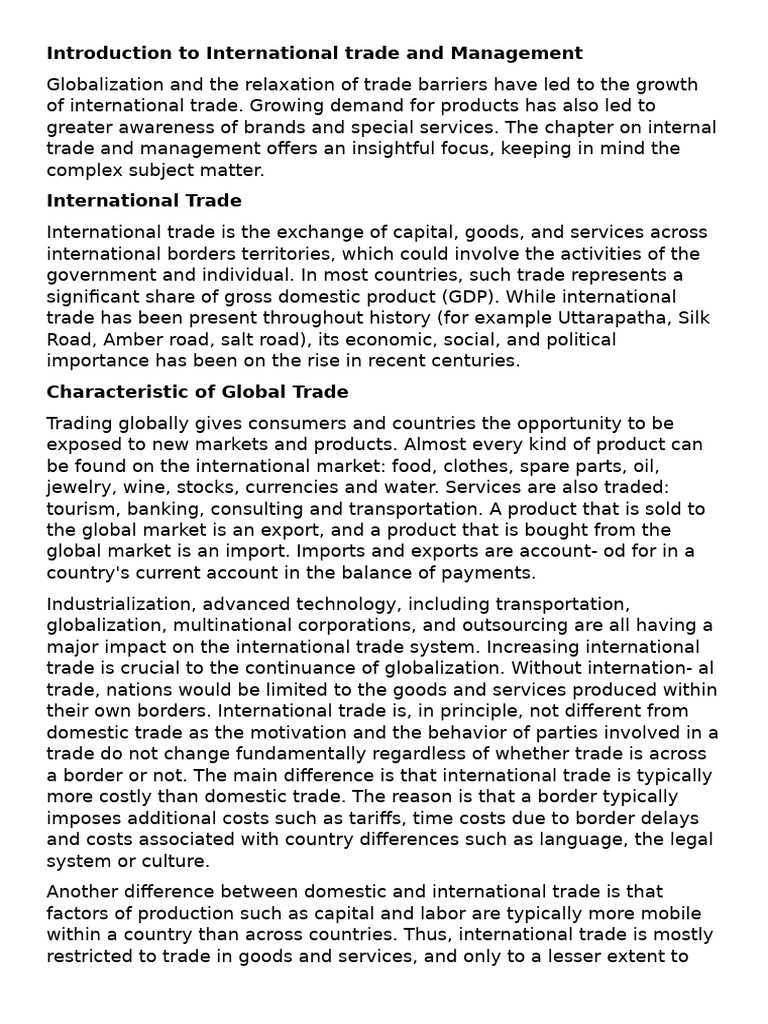 Introduction to International trade and Management | PDF ...