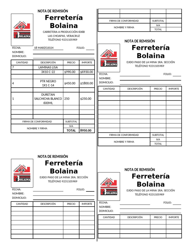 Formato Nota de Remisión | PDF