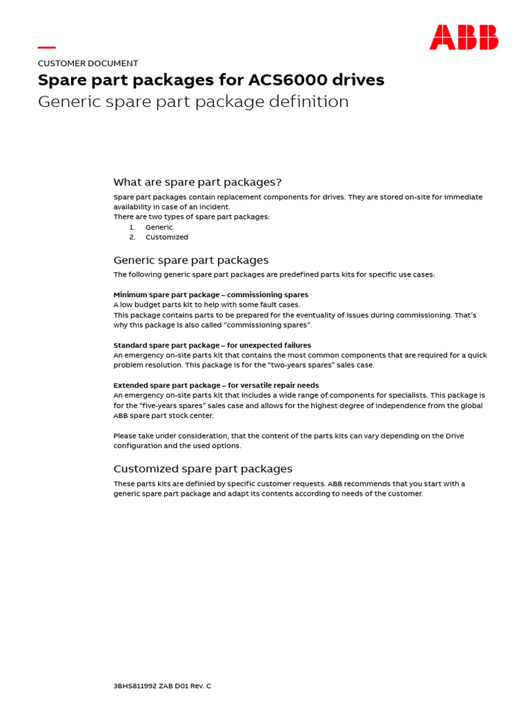 3BHS811992 D01 RevC Spare Part Package Definition ACS6000 | PDF | Power ...