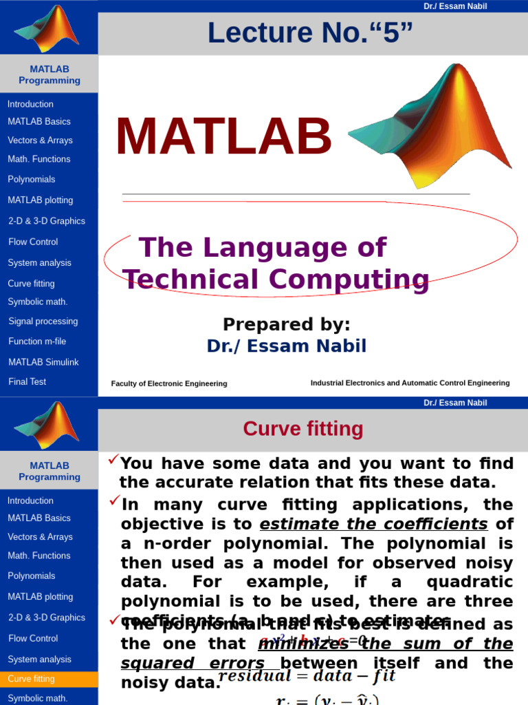 Matlab Programming Lecture 5 Pdf Matlab Equations 