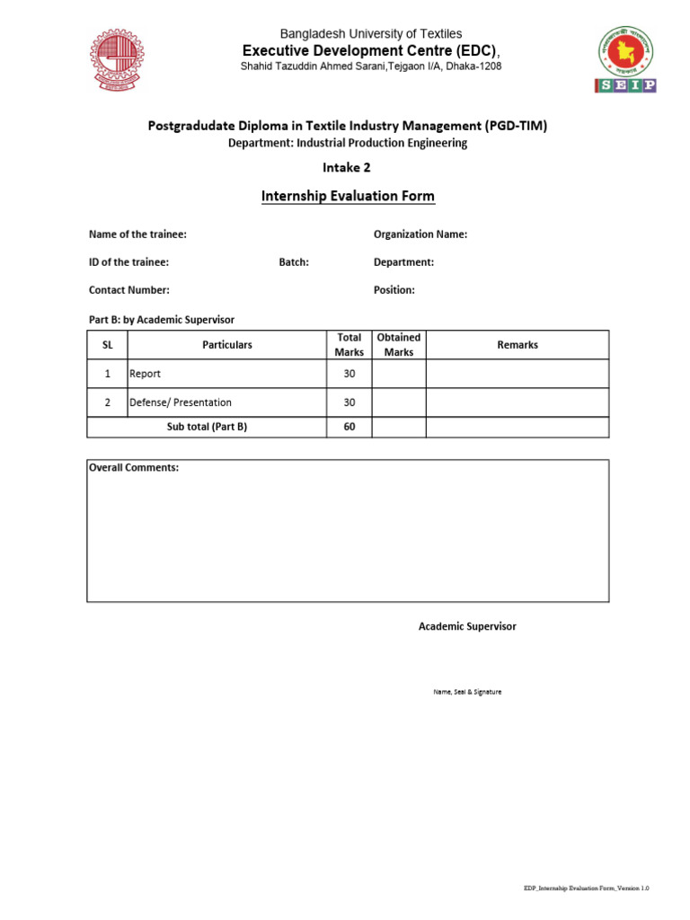 6.B. Internship Evaluation Form-Part B-Academic Supervisor | PDF