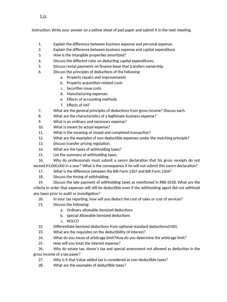 Assignment Deductions Pdf Tax Deduction Expense