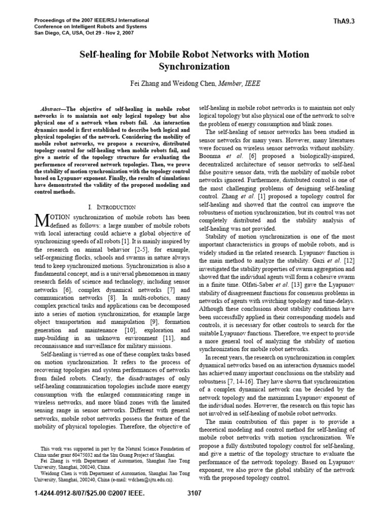 Self Healing For Mobile Robot Networks With Motion Synchronization Pdf Wireless Sensor