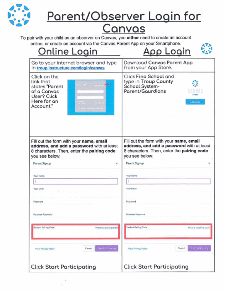 Canvas Pairing Code Directions | PDF
