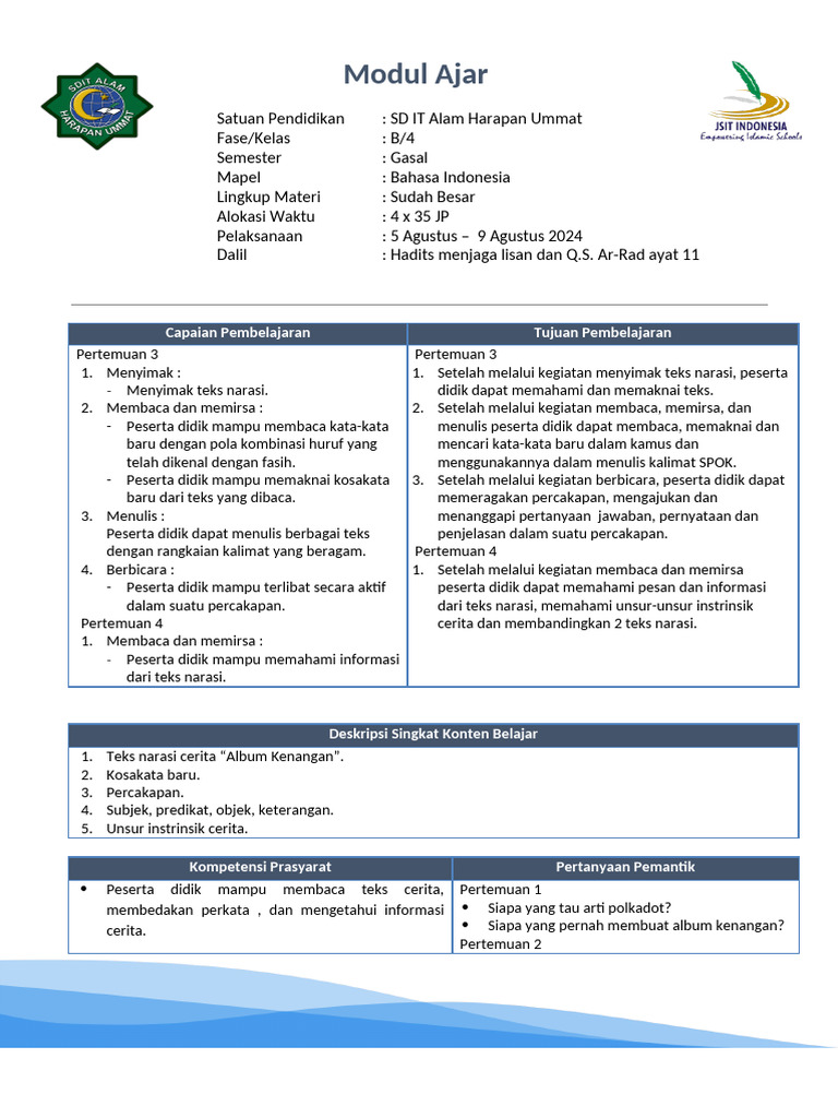 Modul Ajar BI Bab 1 Per 3 Dan 4 (Repaired) | PDF