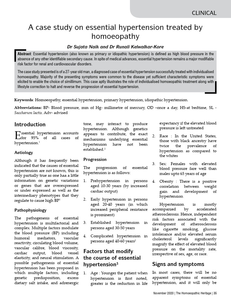 Homeopathy Case Study | PDF | Hypertension | Blood Pressure