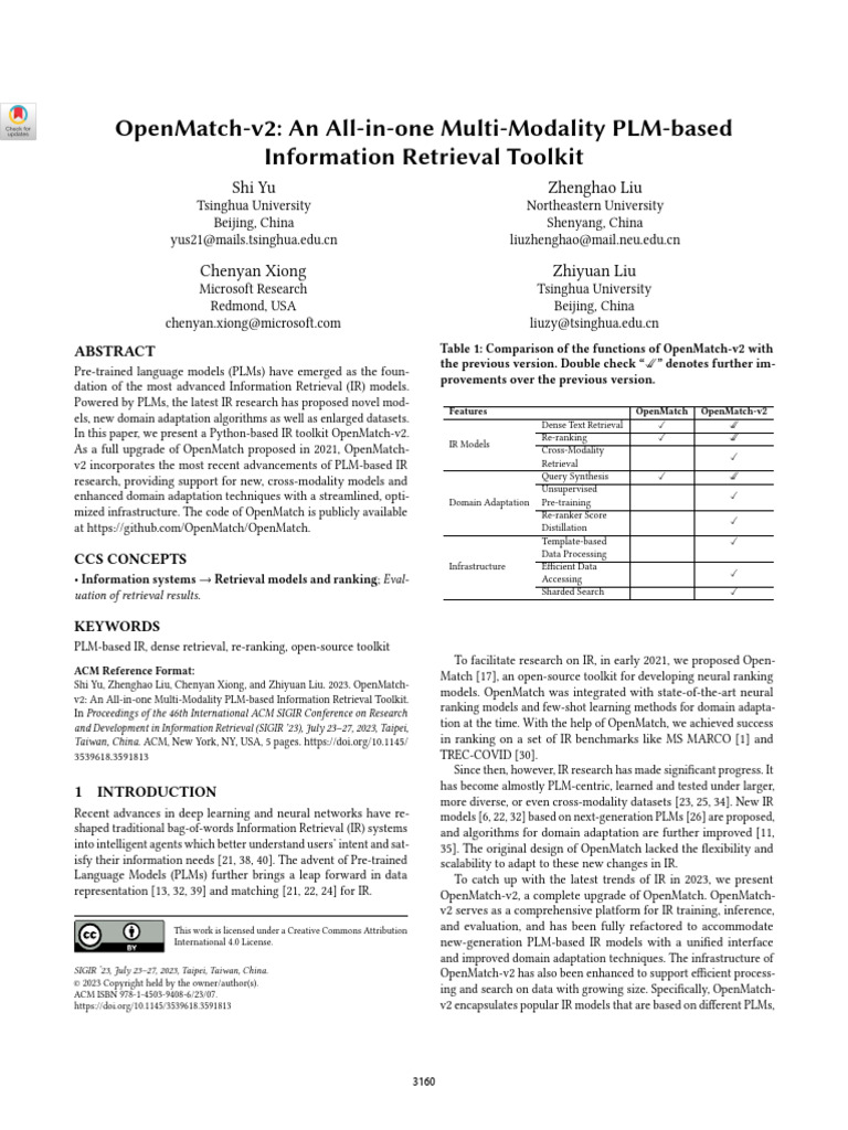 2 - OpenMatch-V2 - An All-In-One Multi-Modality PLM-based Information Retrieval Toolkit | PDF ...