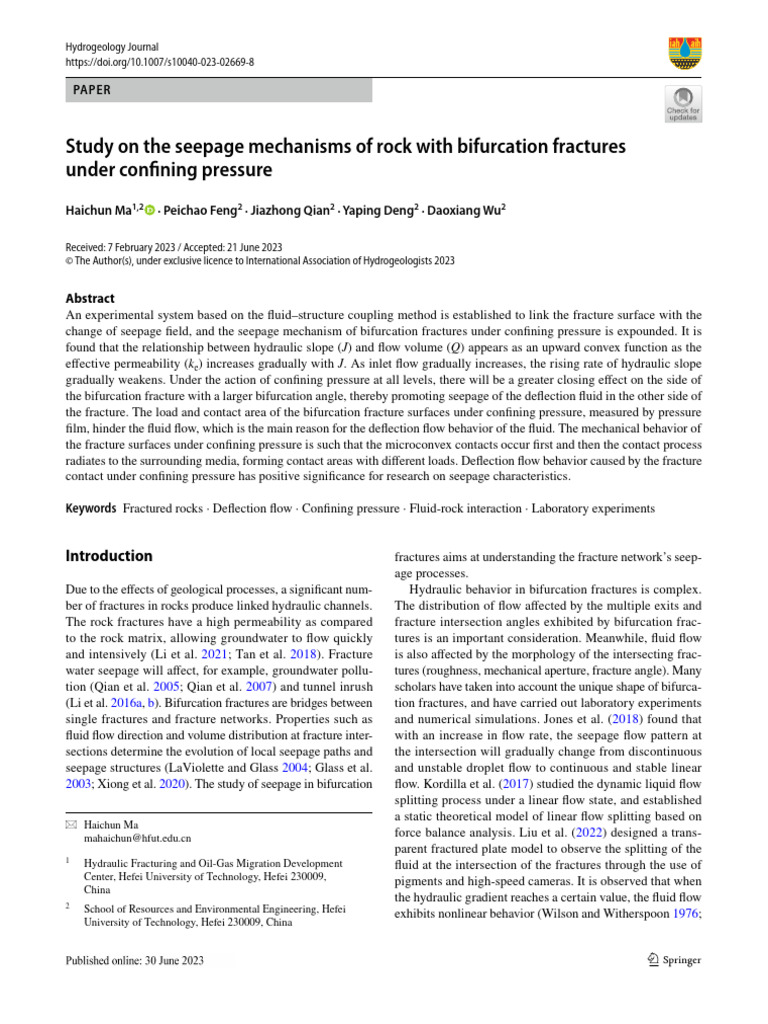 Ma et al. - 2023 - Study on the seepage mechanisms of rock with ... Ma et al. - 2023 - Study on the seepage mechanisms of rock with ...
