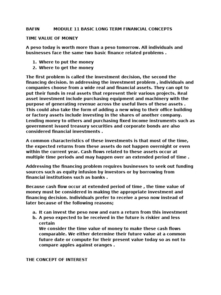 MODULE-11-BASIC-LONG-TERM-FINANCIAL-CONCEPTS | PDF | Interest | Investing
