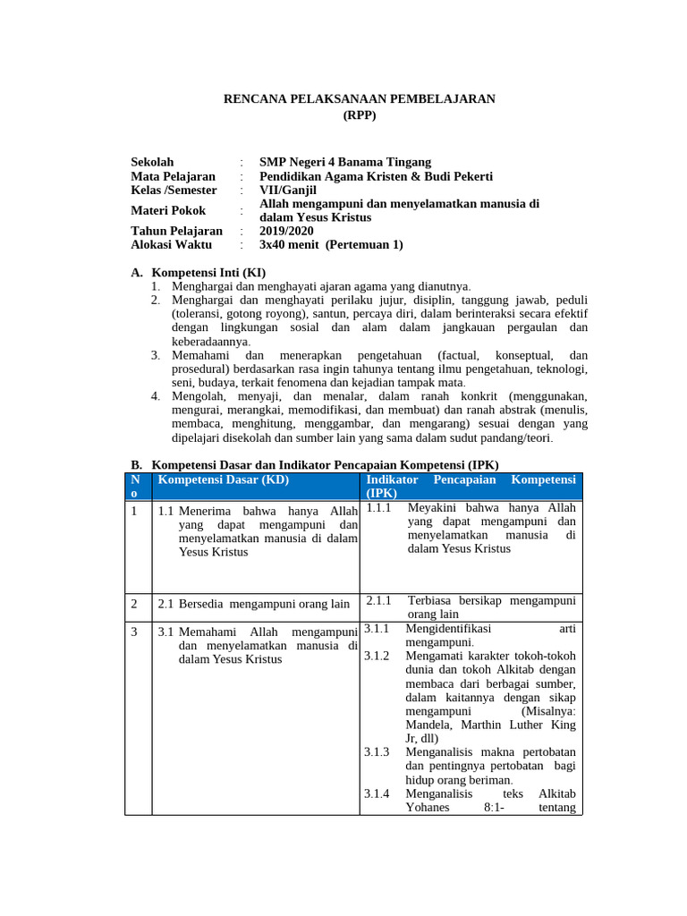 RPP 1 Tugas Media & Tegnologi Pembelajaran PAK. | PDF