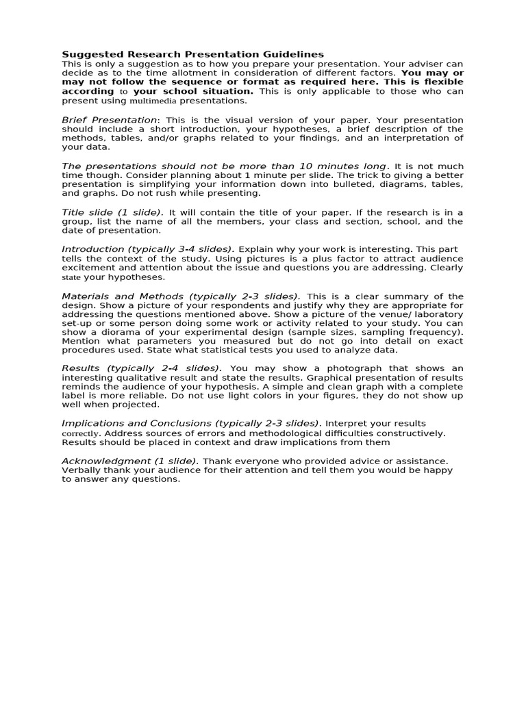 Suggested Research Presentation Guidelines | PDF | Hypothesis | Statistics