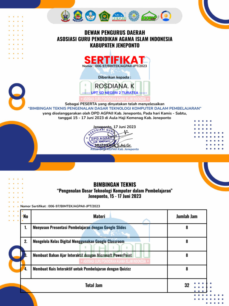 Sertifikat Bimtek Teknologi Komputer 2023 | PDF