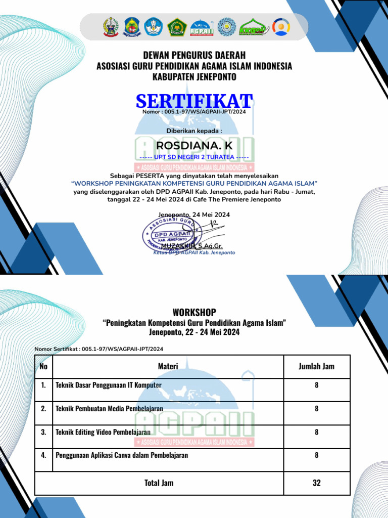 ROSDIANA. K - Sertifikat Workshop Kompetensi GPAI 2024 | PDF