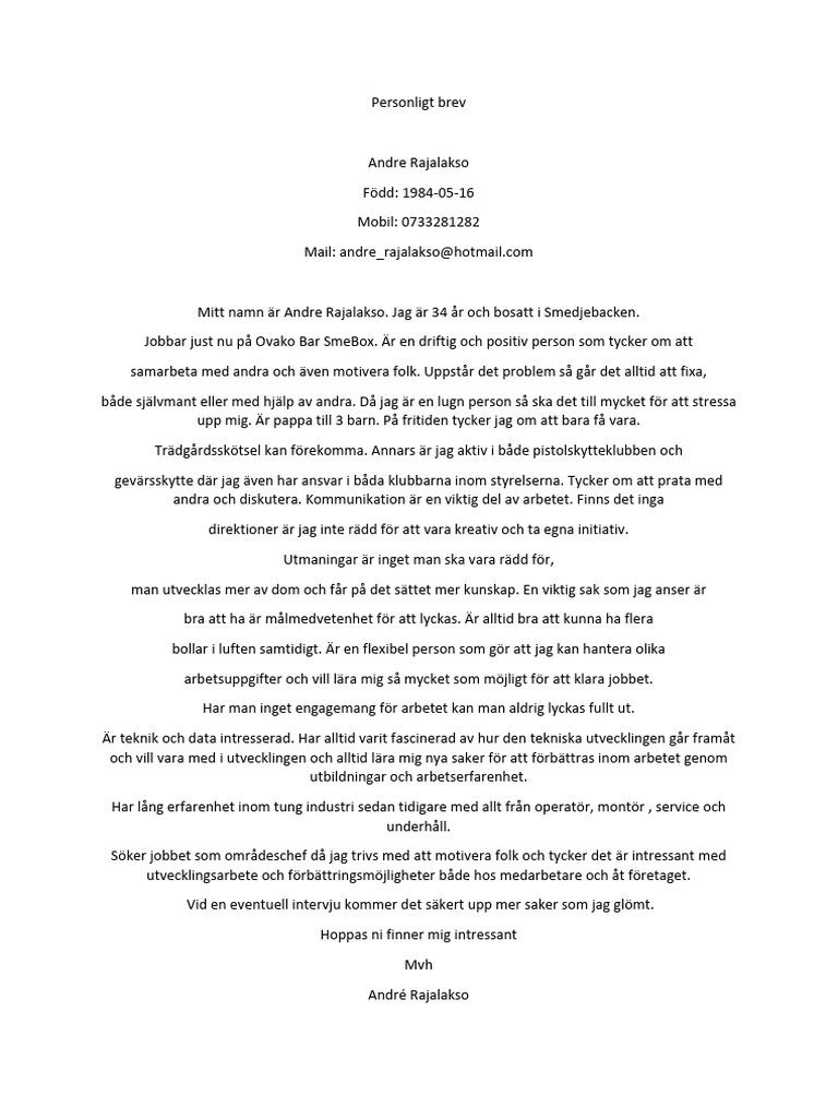 CV Plus Personligt, Brev | PDF