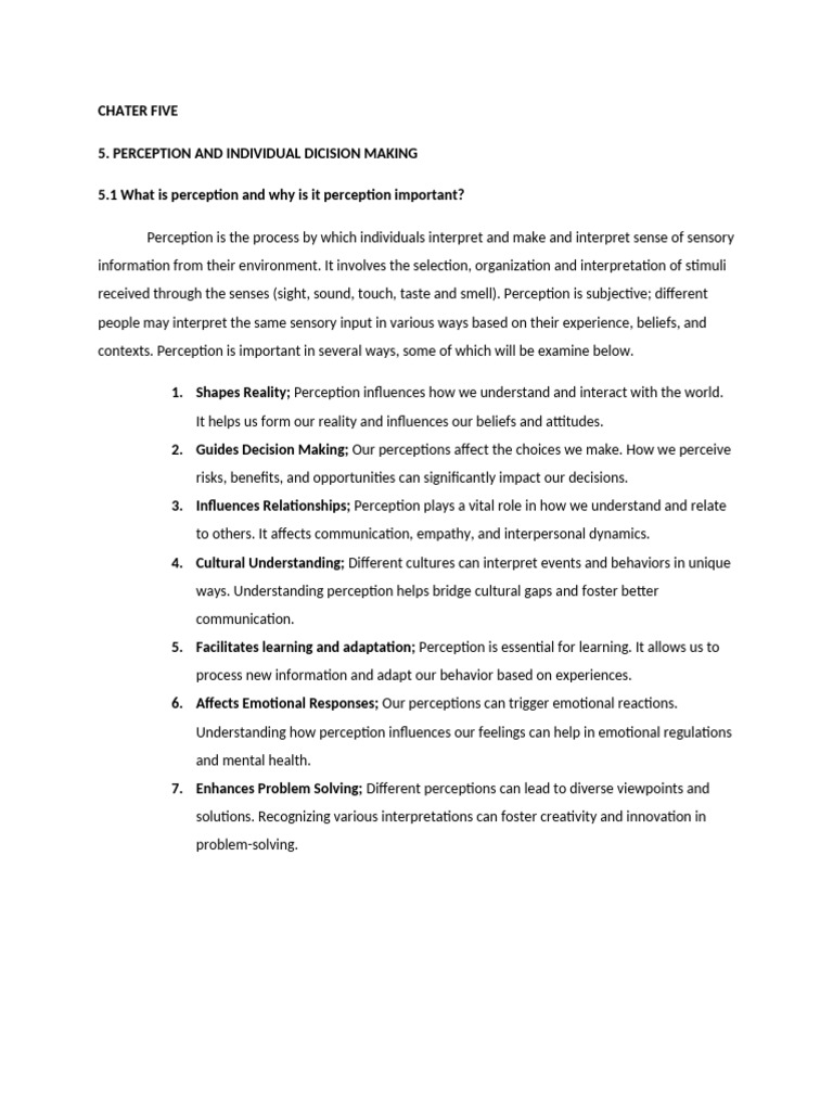 CHATER FIVE OB | PDF | Perception | Decision Making