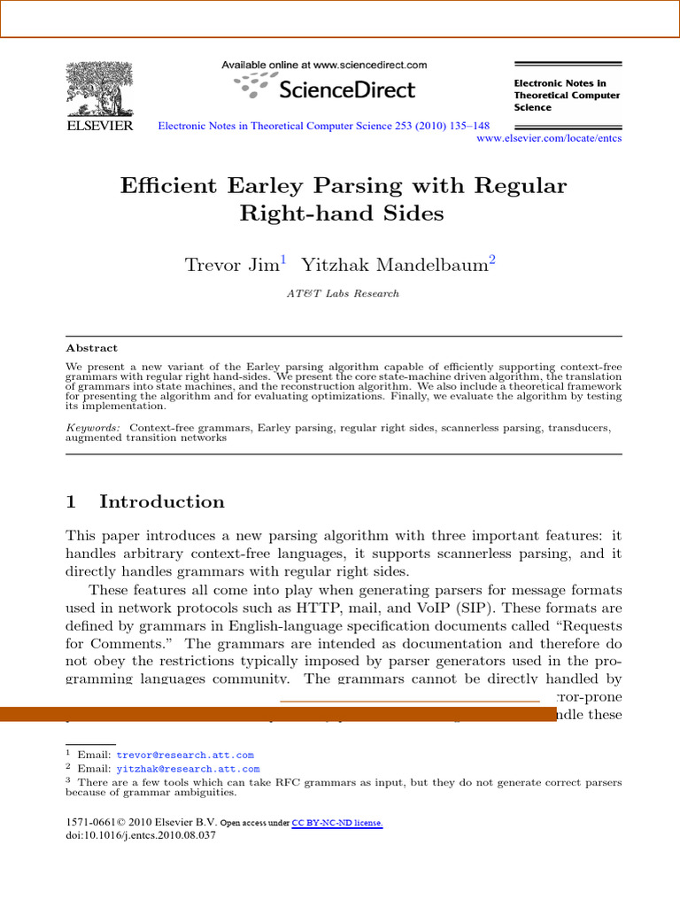 Efficient Earley Parsing With Regular Right-Hand Sides | PDF | Parsing ...