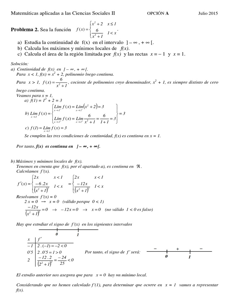 Problema Con Funcion A Trozos Julio 2015 | PDF | Asíntota | Integral