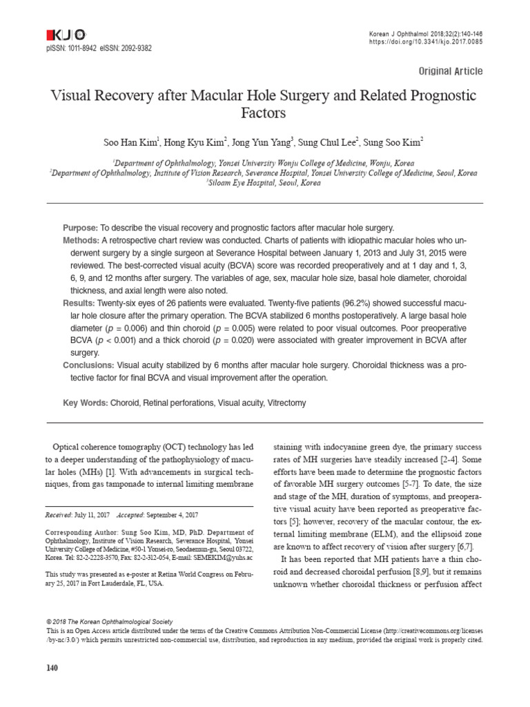 Macular Hole Surgery: Visual Recovery & Prognostic Factors | PDF ...