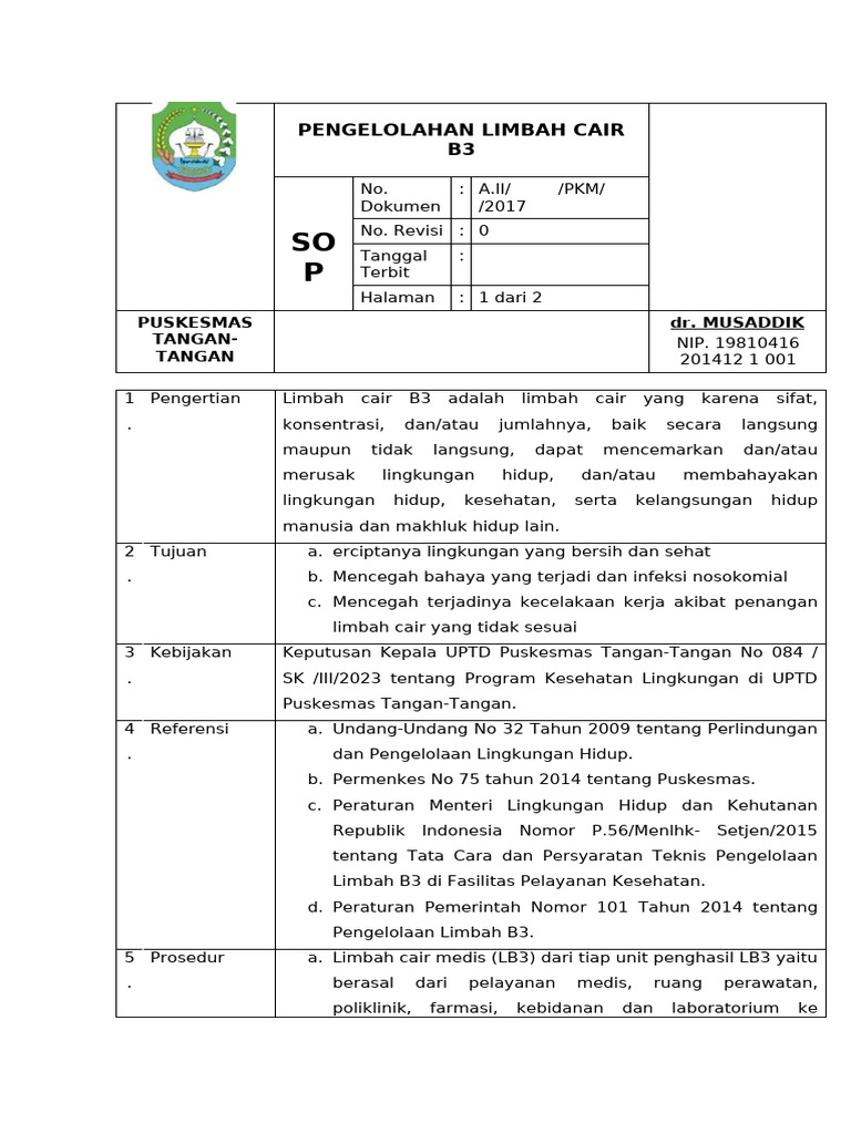 Pengelolaan Limbah Cair B3 Puskesmas | PDF