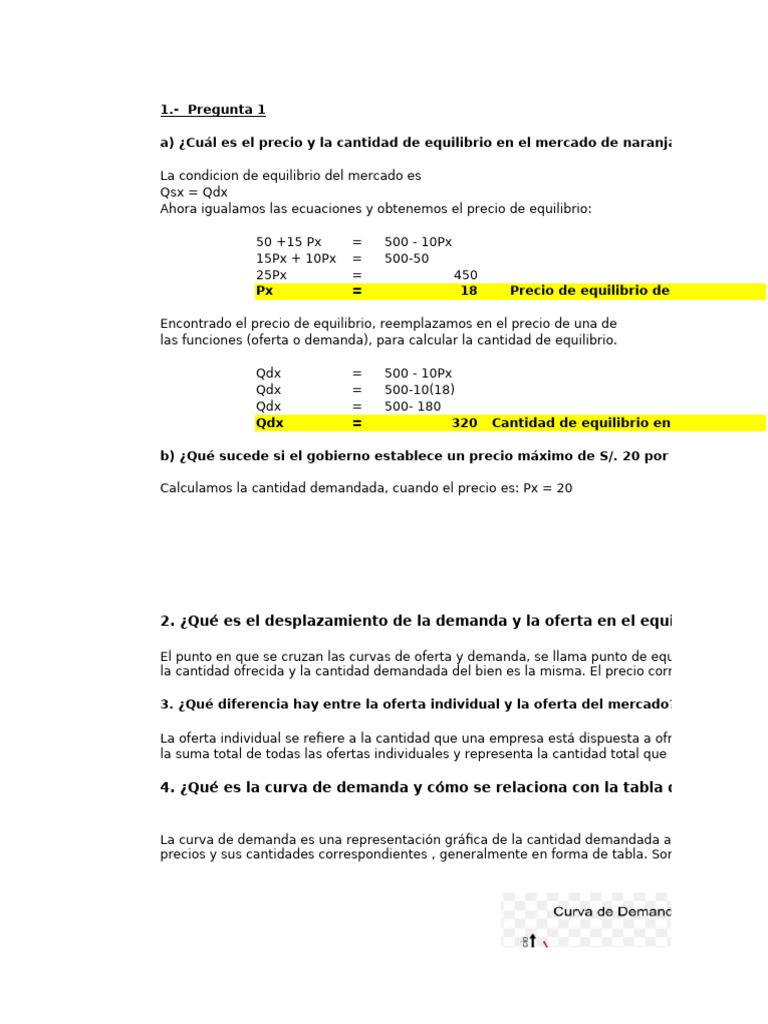 Practica Calificada - Economia | PDF | Oferta (economía) | Oferta y demanda