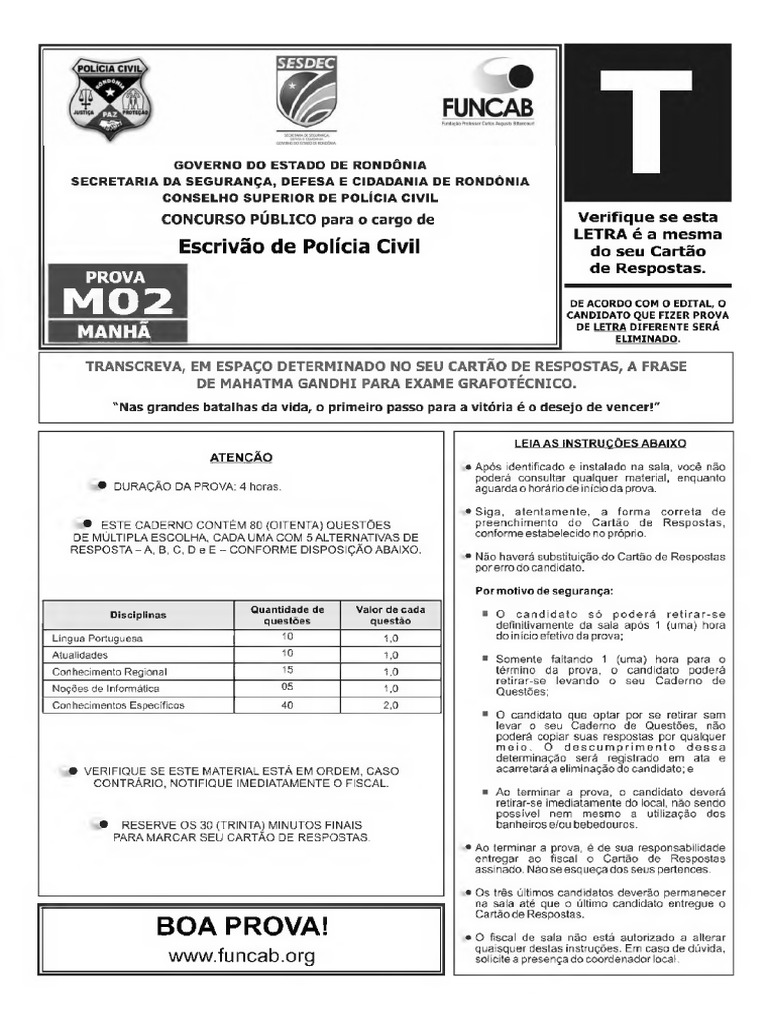 funcab-2014-pc-ro-escrivao-de-policia-civil-prova | PDF | Cuba | Rússia funcab-2014-pc-ro-escrivao-de-policia-civil-prova | PDF | Cuba | Rússia
