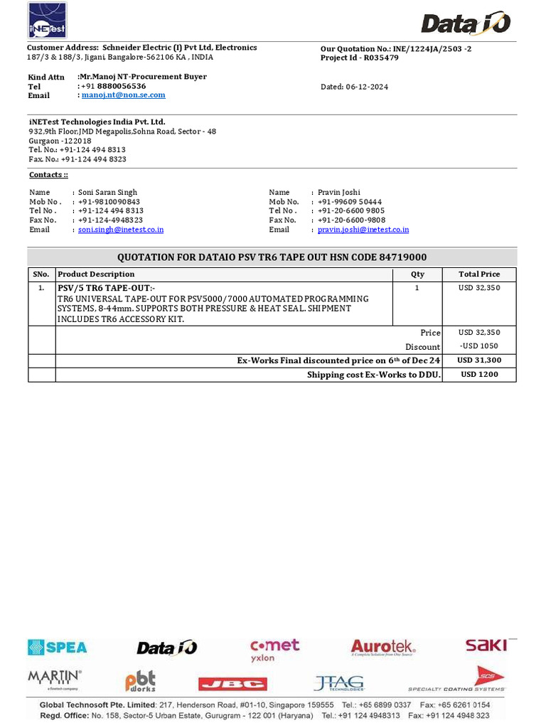 Quotation for Schneider Electric | PDF | Supply Chain Management