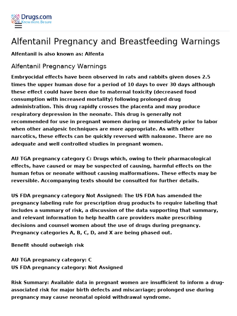 Alfentanil (Alfenta) Use During Pregnancy914 | PDF | Pregnancy | Opioid