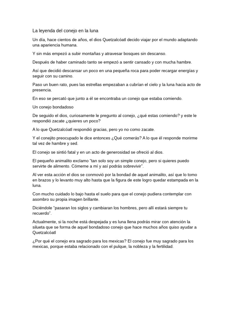La Leyenda Del Conejo en La Luna | PDF