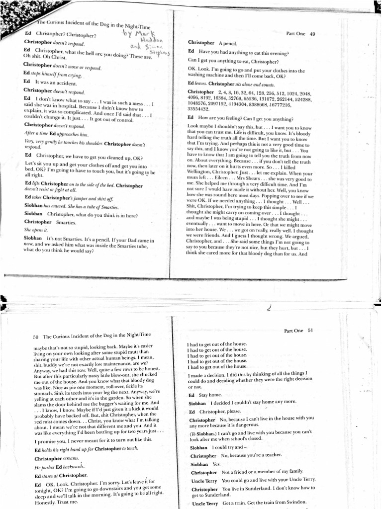 The Curious Incident of The Dog in Thenight Time Monologue | PDF
