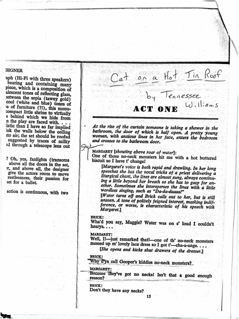 Cat On A Hot Tin Roof Monologue | PDF