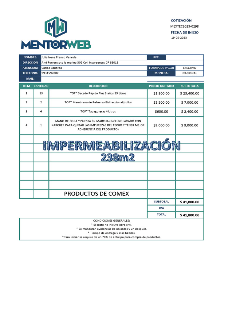 Cotización COMEX | PDF