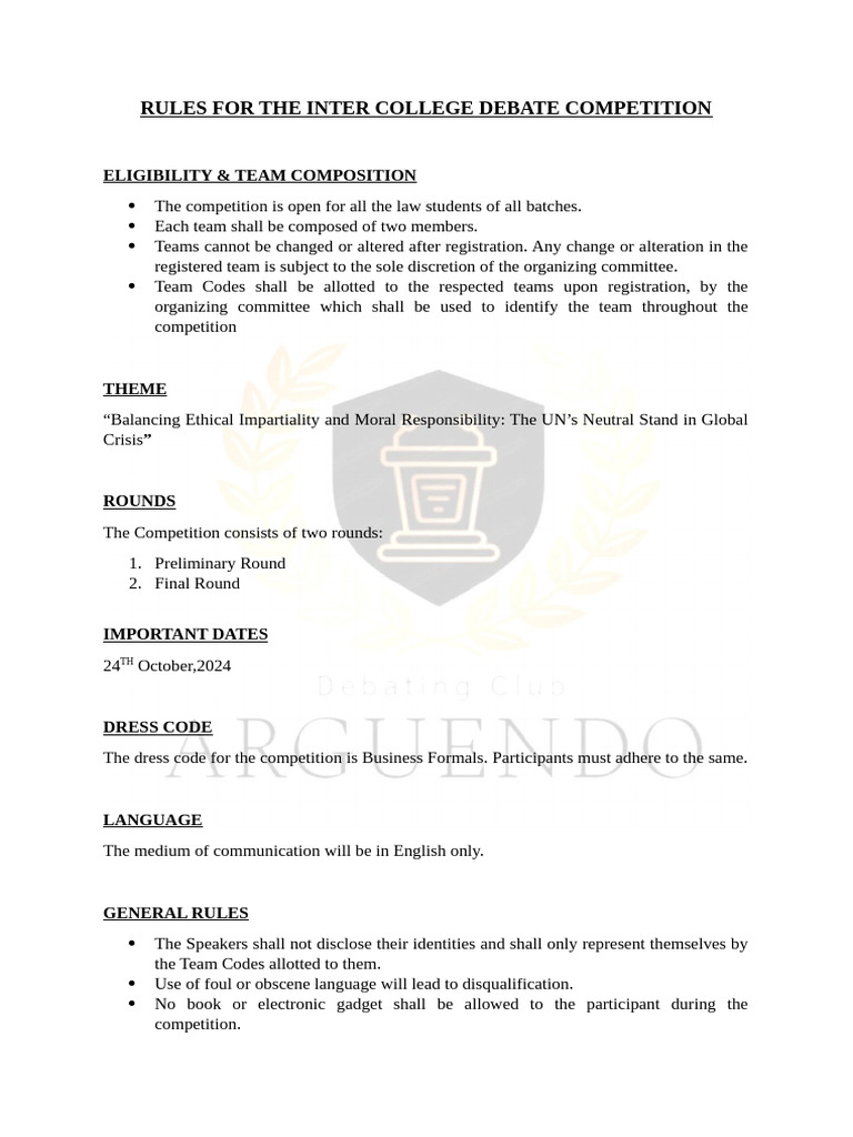 Rules For The Inter College Debate Competition-1 | PDF