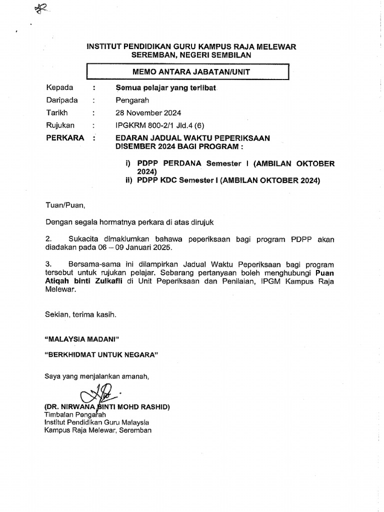 PDPP JADUAL PEPERIKSAAN JANUARI 2025 | PDF