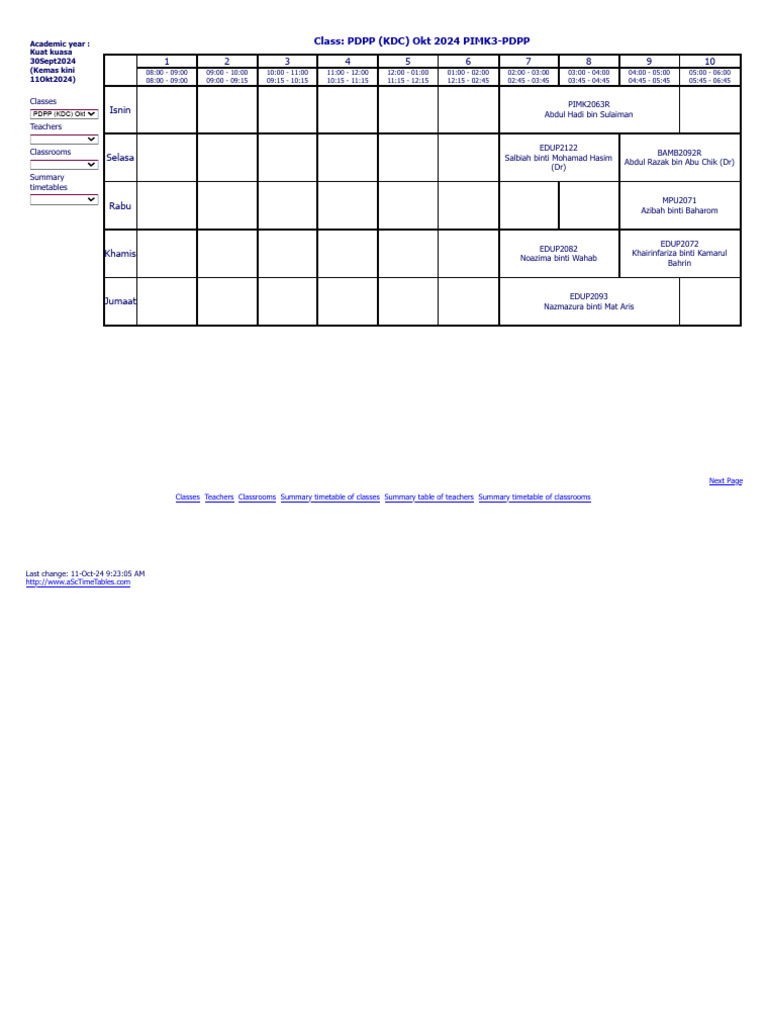 Timetable - PIMK3-PDPP | PDF