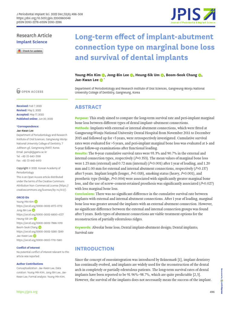 Long-Term Effect of Implant-Abutment Connection Type On Marginal Bone ...