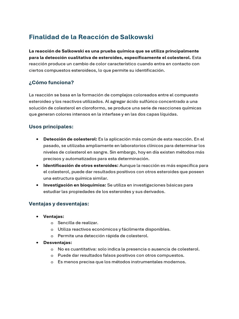 La Reacción de Salkowski Es Una Prueba Química Que Se Utiliz | PDF