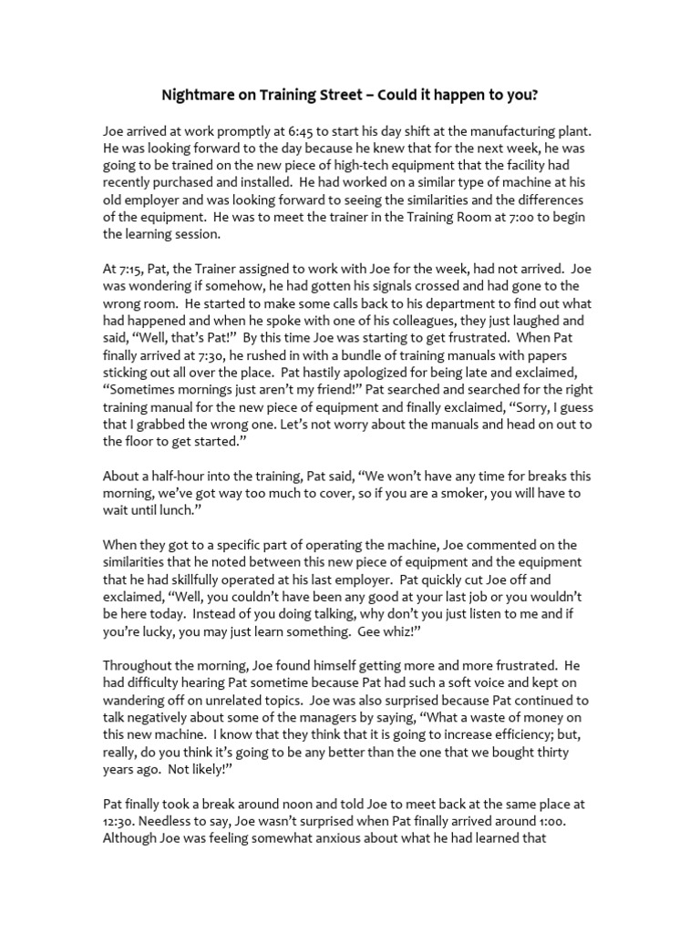 Chapter 7 - Nightmare On Training Street Activity | PDF